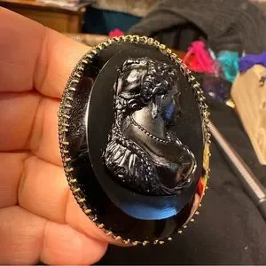 Jewelry | Vintage Black Cameo Bakelite Brooch Victorian Lady On The ...